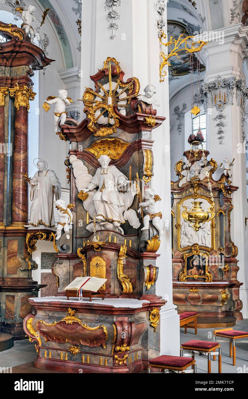 Side altars, Church of St. George and St. James, Isny, Allgaeu, Bavaria ...