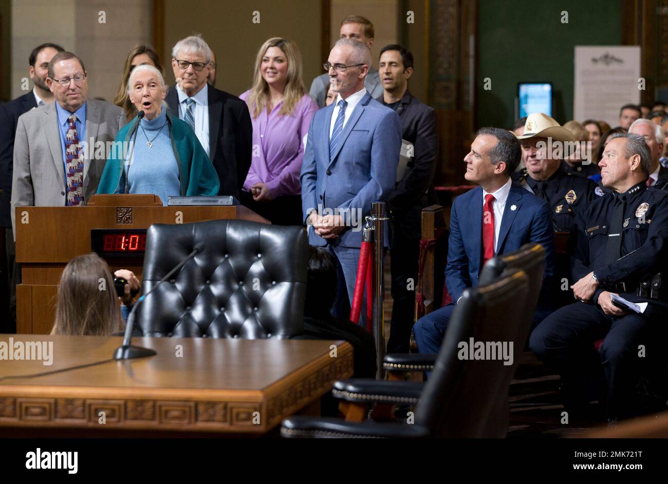 Los Angeles city leaders council members Paul Koretz, far left, and ...