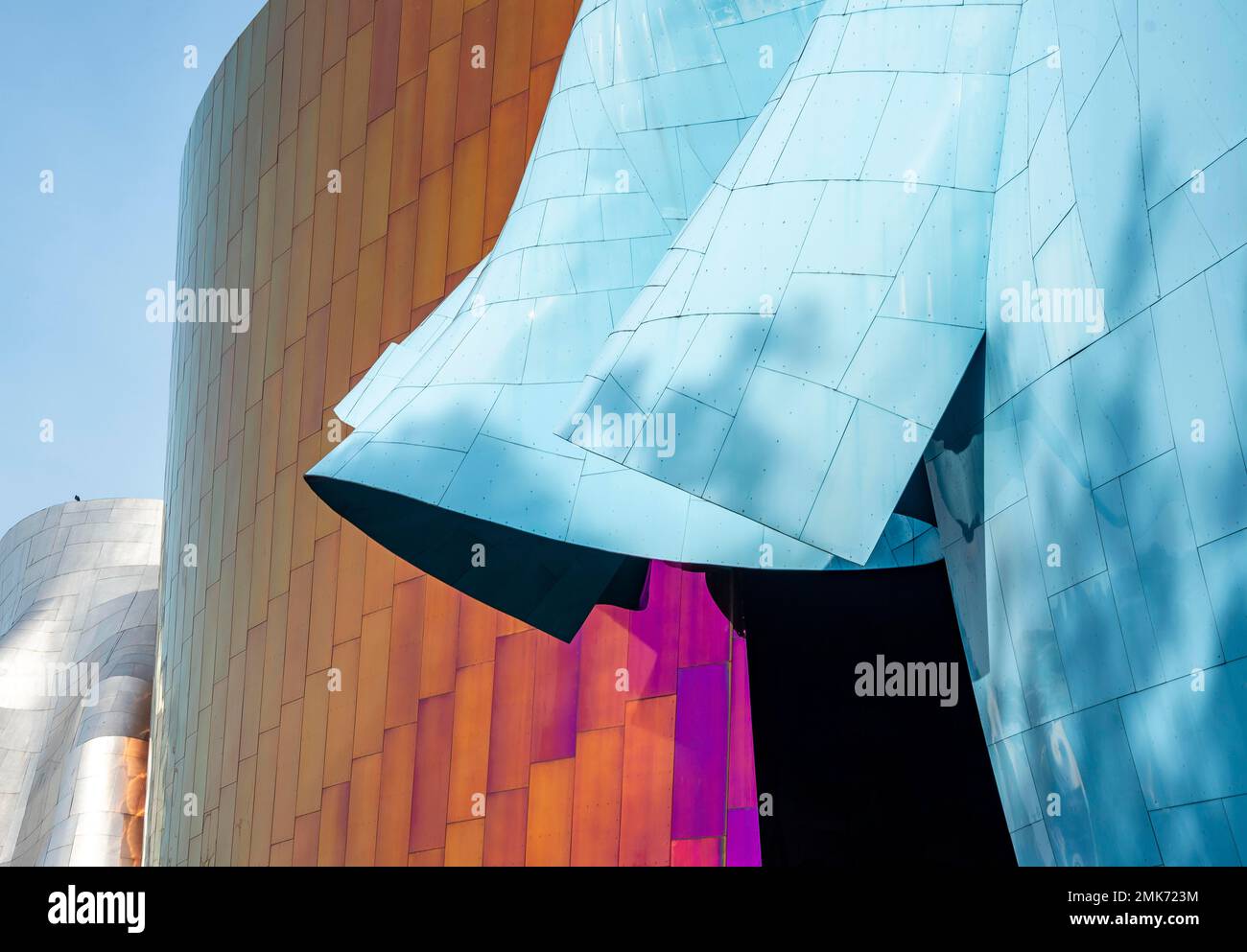 Curved colored facade of the Museum of Pop Culture, MoPOP, detail ...