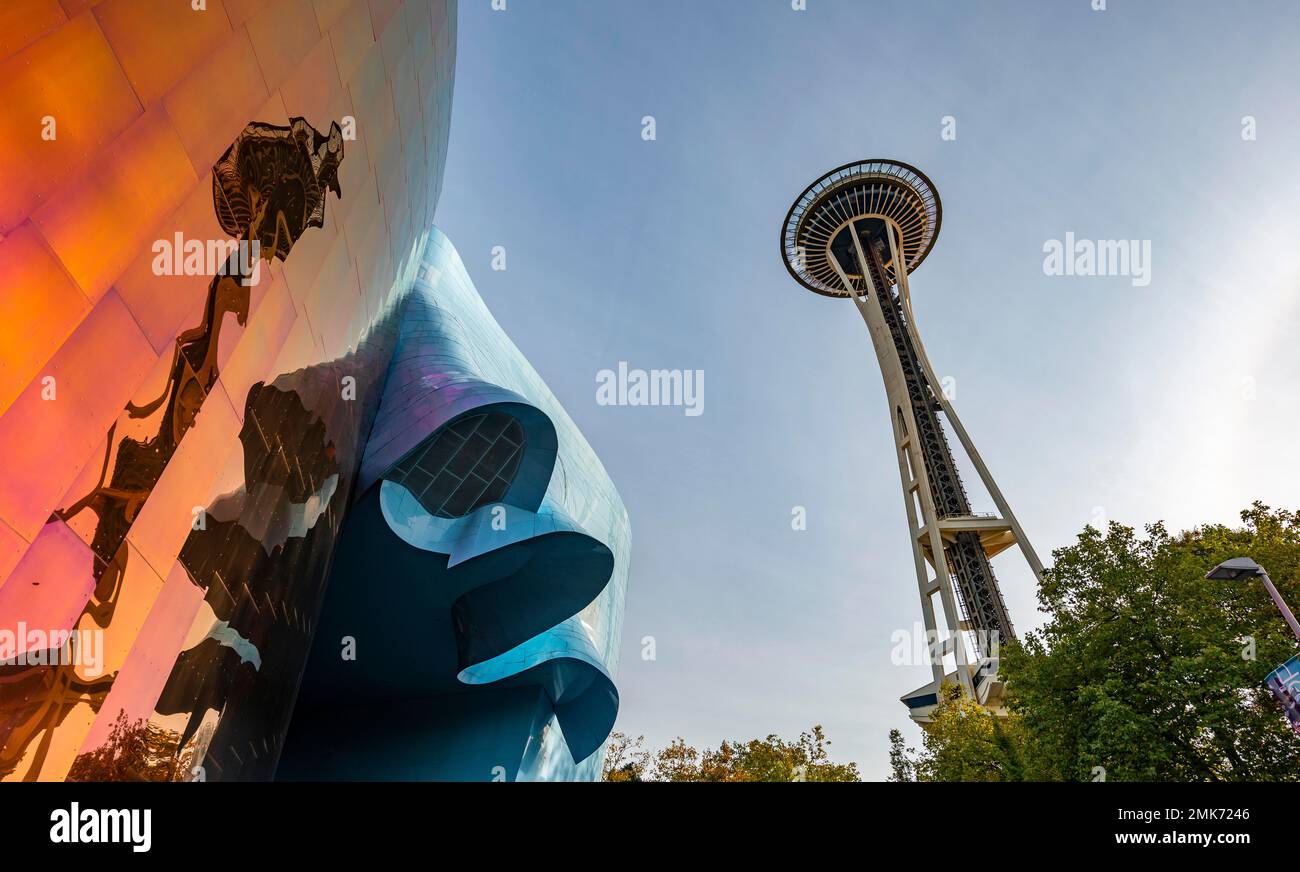 Corrugated coloured exterior facade of the Museum of Pop Culture, MoPOP ...