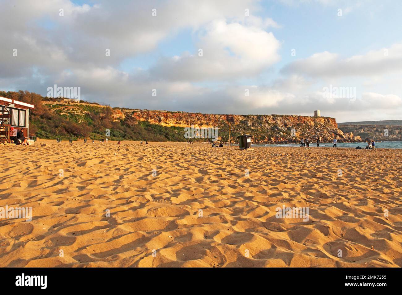 Sandy beach beach at Golden Bay, Mellieha, Malta, Maltese Islands Stock ...