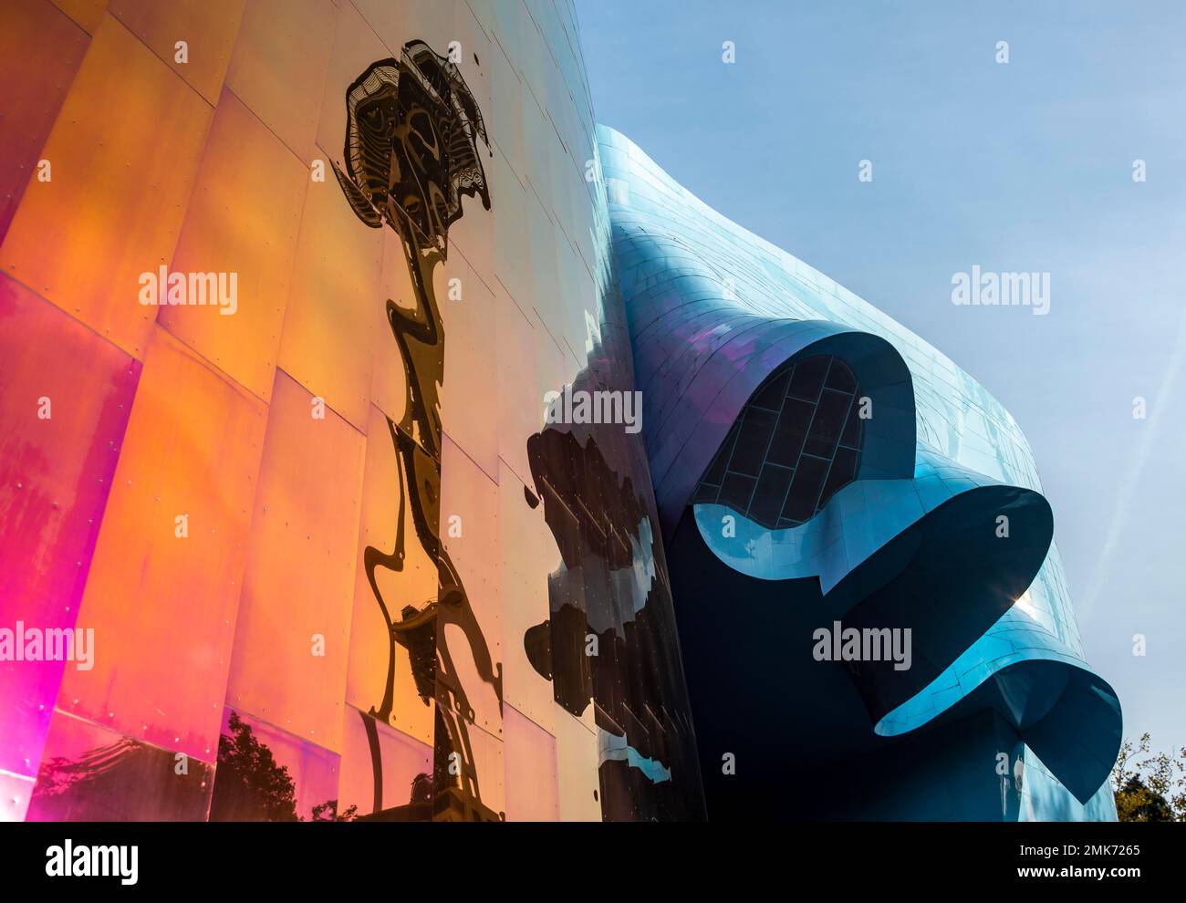 Corrugated coloured exterior facade of the Museum of Pop Culture, MoPOP ...