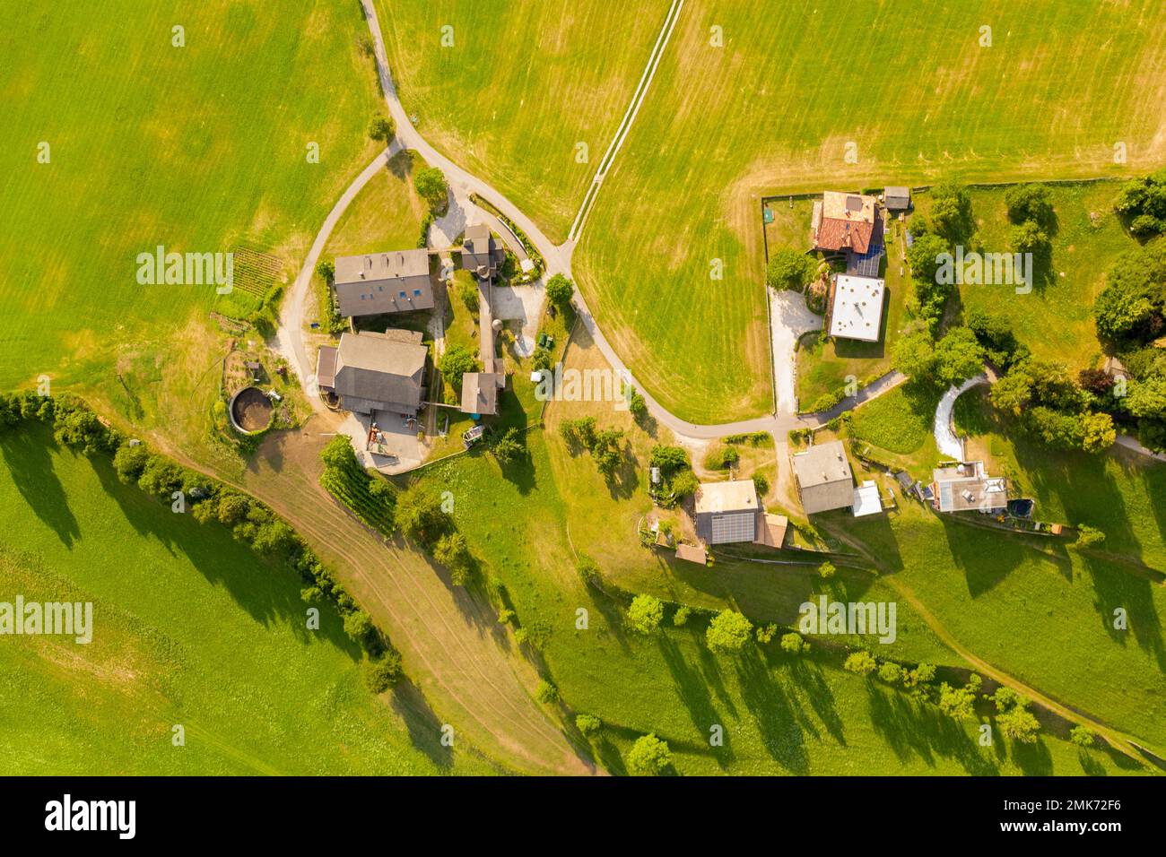 Drone photography of small mountain farm during summer day Stock Photo ...