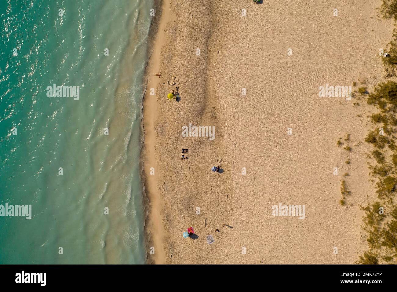 Drone photography of yellow coast and blue waters during summer day ...
