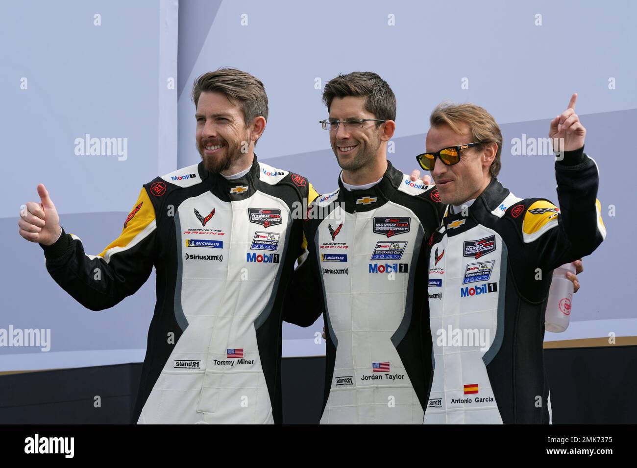 The Corvette Racing team, from left, Tommy Milner, Jordan Taylor, and ...