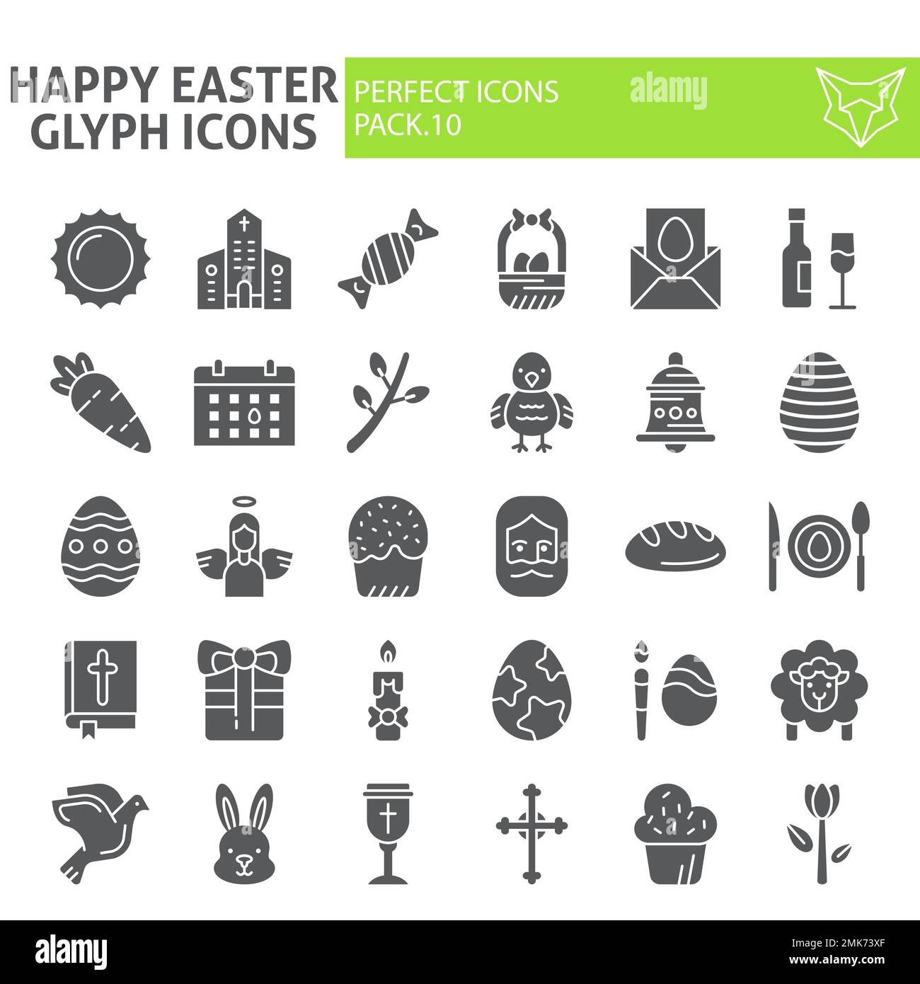 Happy easter glyph icon set, holiday symbols collection, vector ...