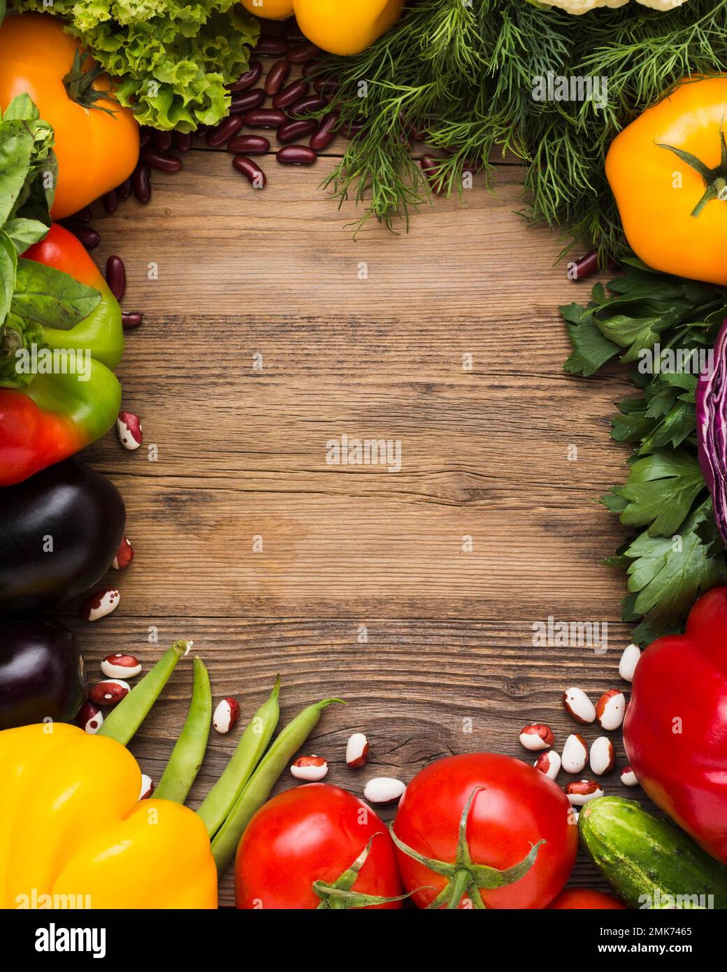 top view vegetables assortment with wooden background. High resolution ...