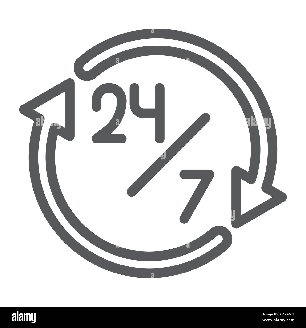 Twenty four hour line icon, open and service, 24 hours sign, vector ...
