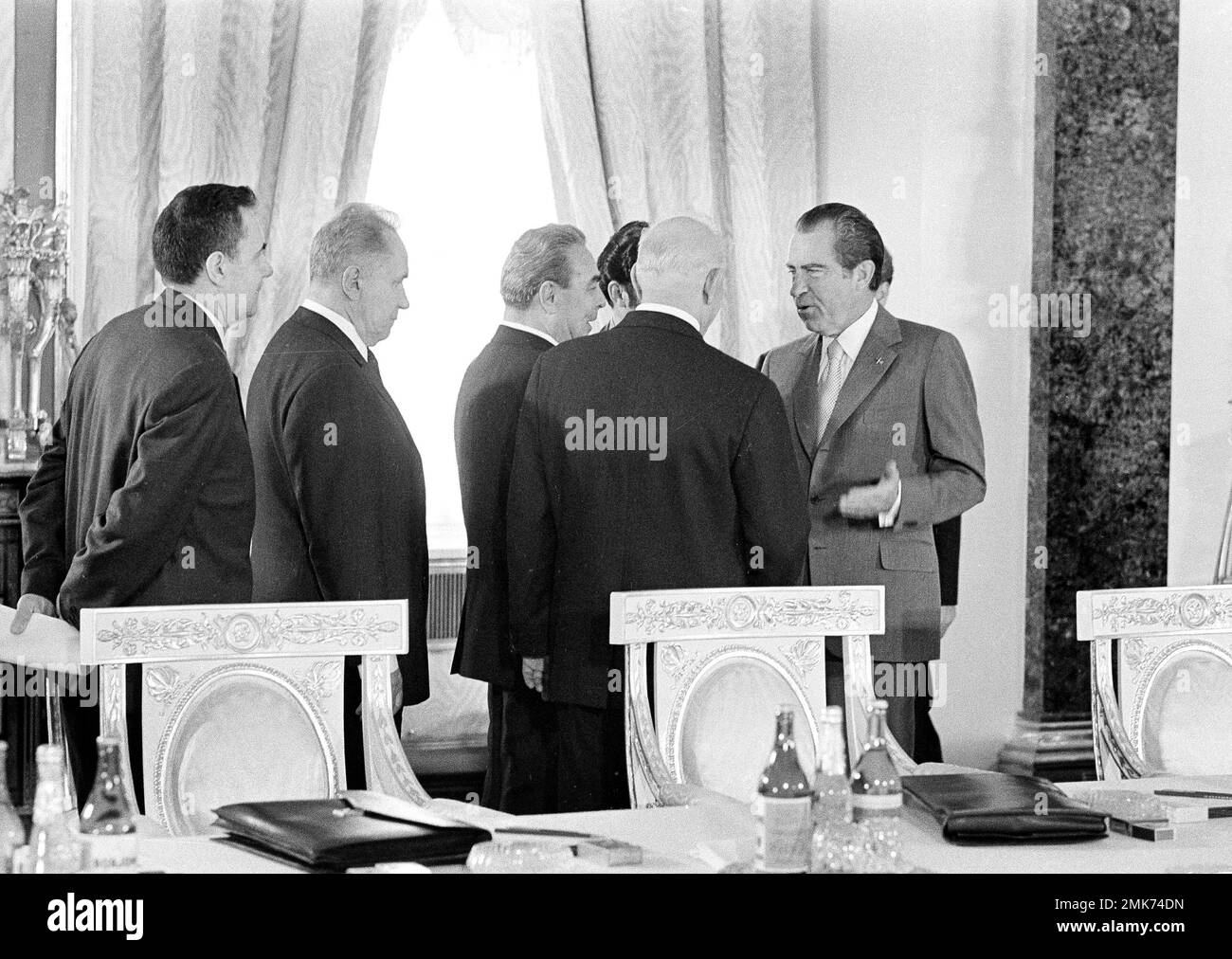 U.S. President Richard Nixon maintains a lively conversation with ...