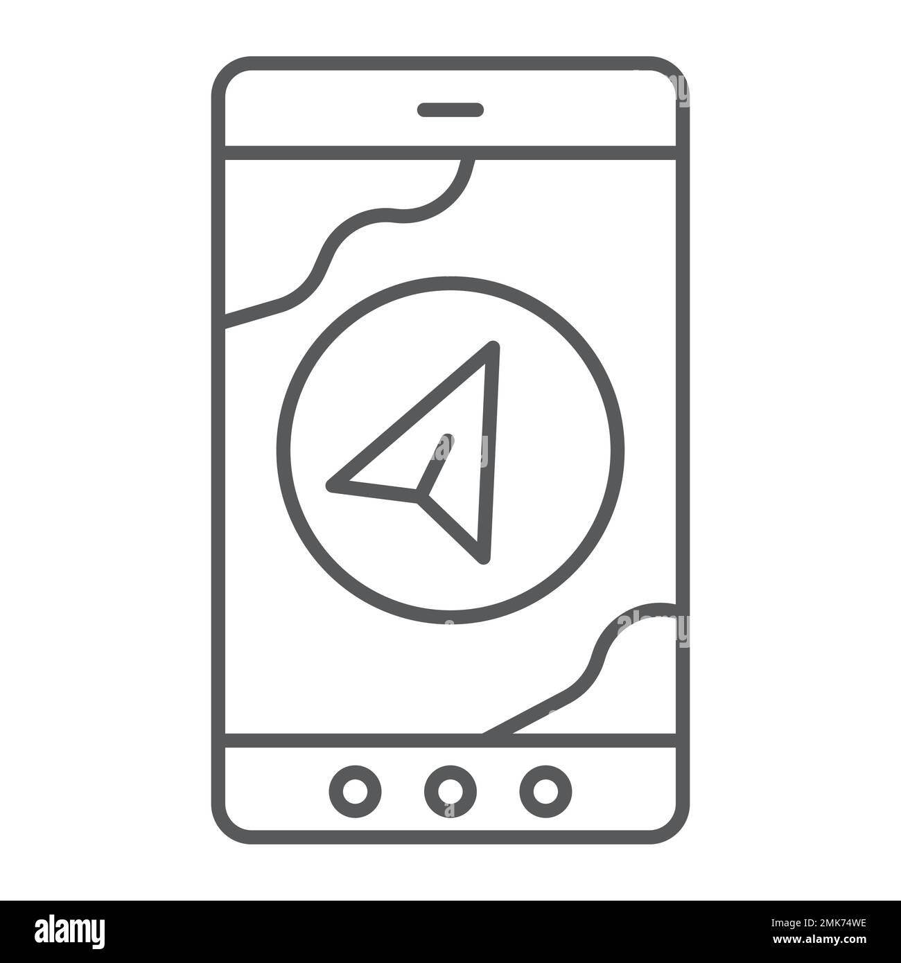 Navigation thin line icon, gps and location, arrow on phone screen sign, vector graphics, a ...