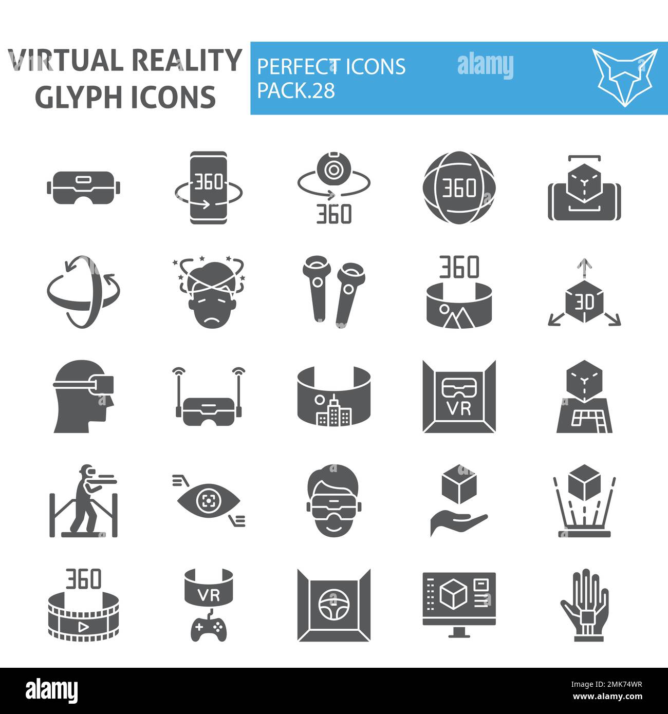 Virtual reality glyph icon set, augmented reality symbols collection, vector sketches, logo ...