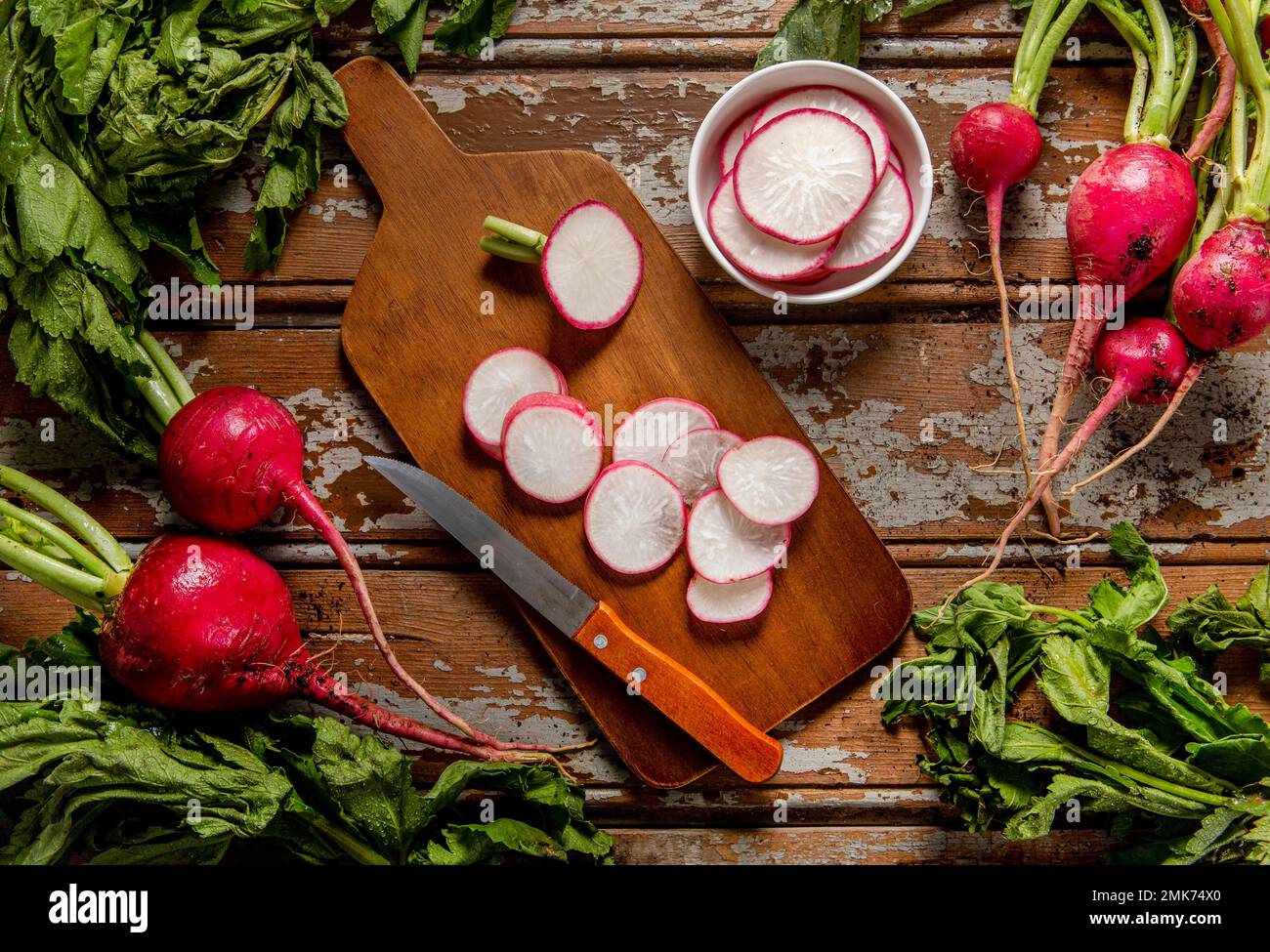 top view radishes with knife. High resolution photo Stock Photo - Alamy