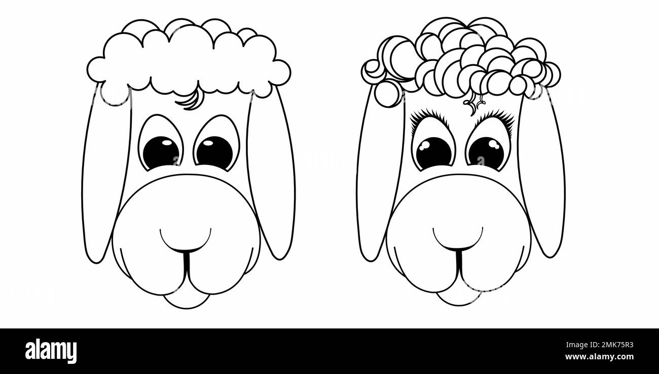 set lamb black line funny cartoon element for design Stock Vector Image ...