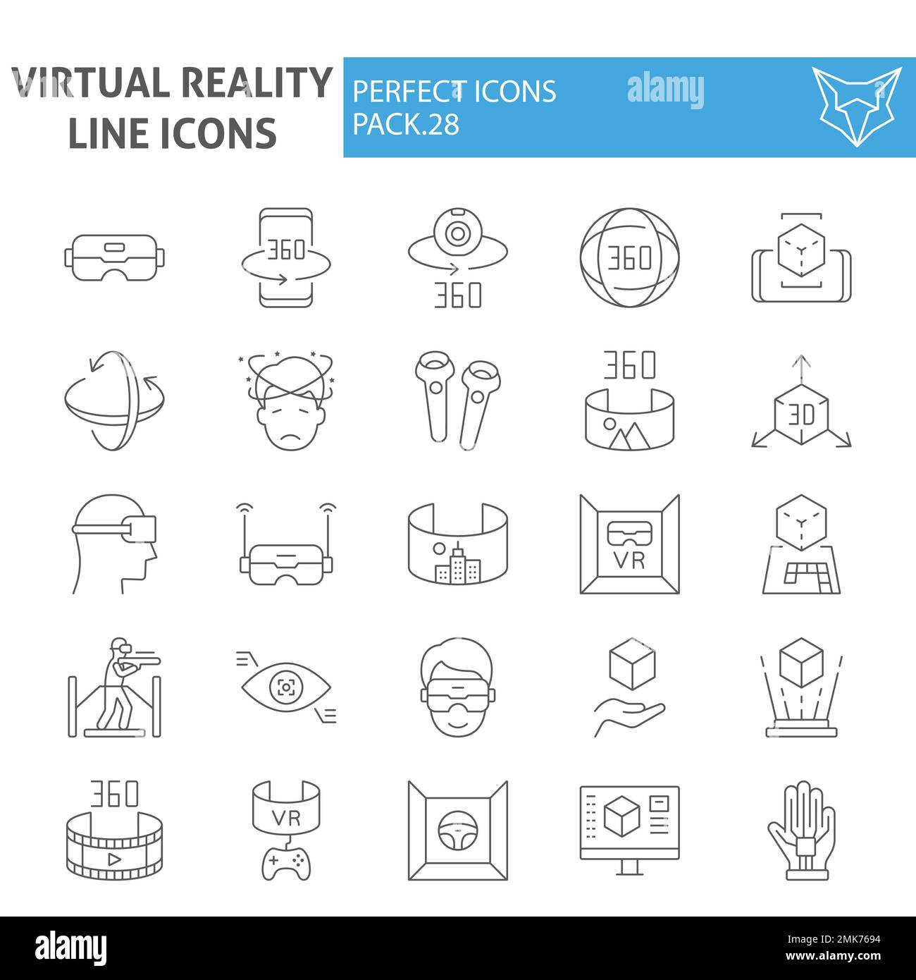 Virtual reality thin line icon set, augmented reality symbols collection, vector sketches, logo ...