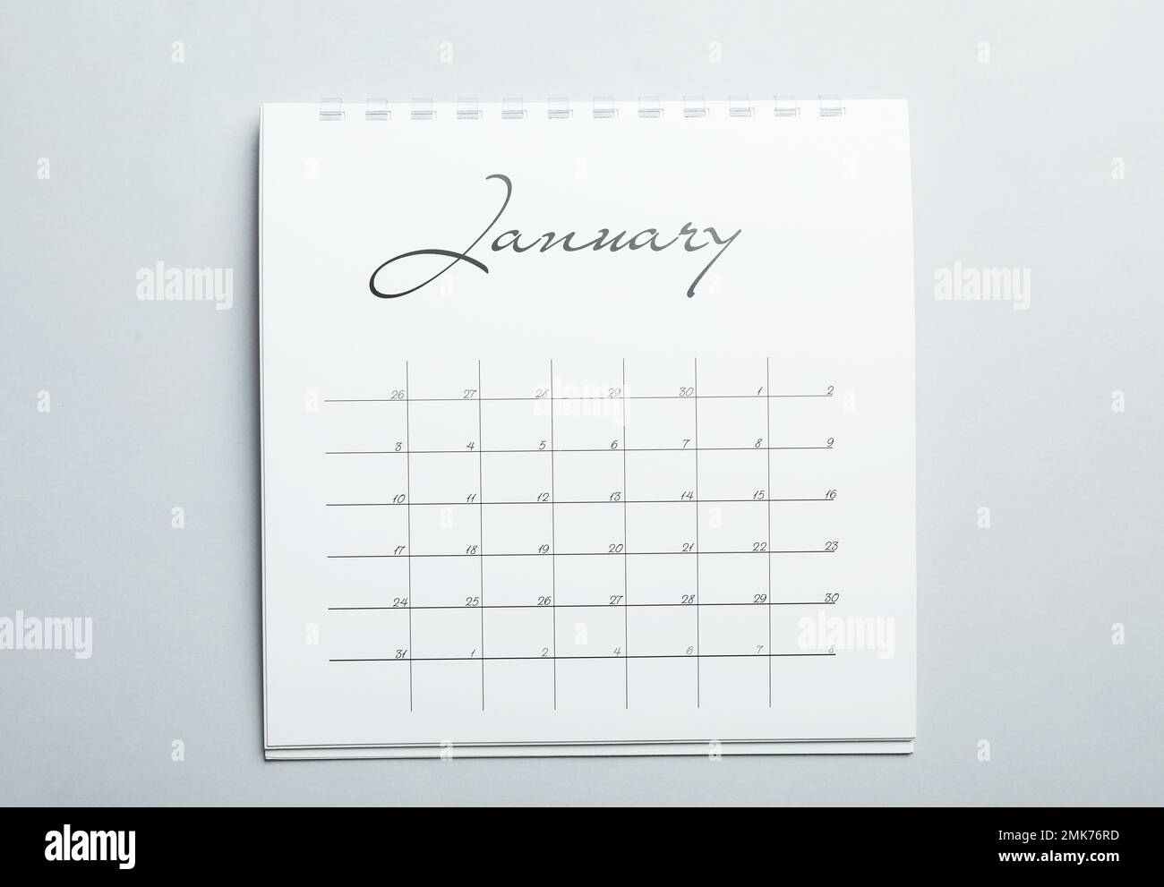 January calendar on light grey background, top view Stock Photo - Alamy