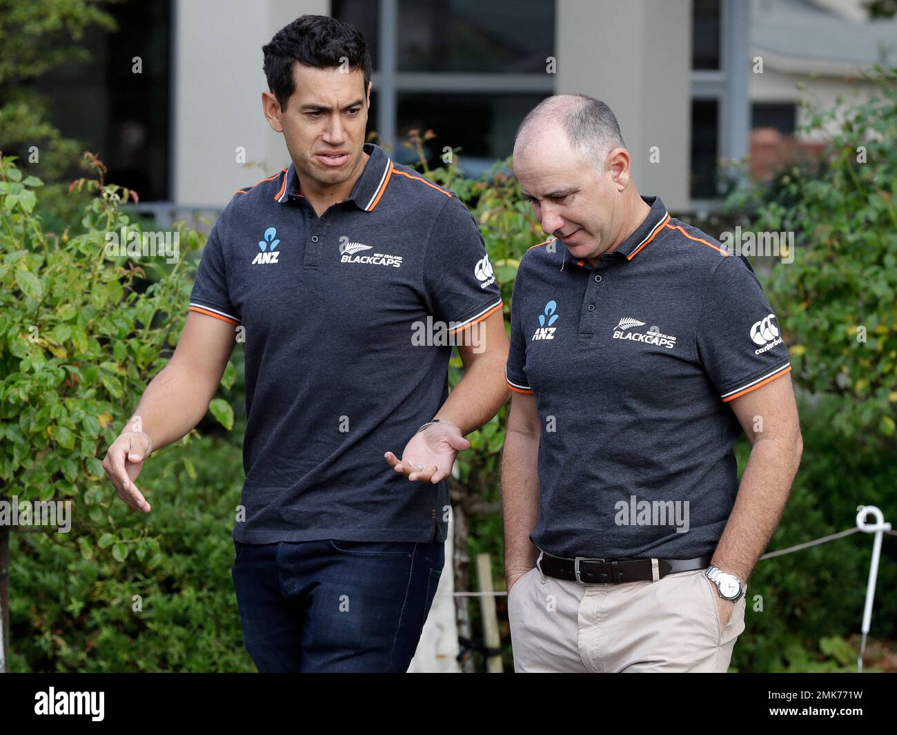 New Zealand cricketer Ross Taylor, left, walks with coach Gary Stead at ...
