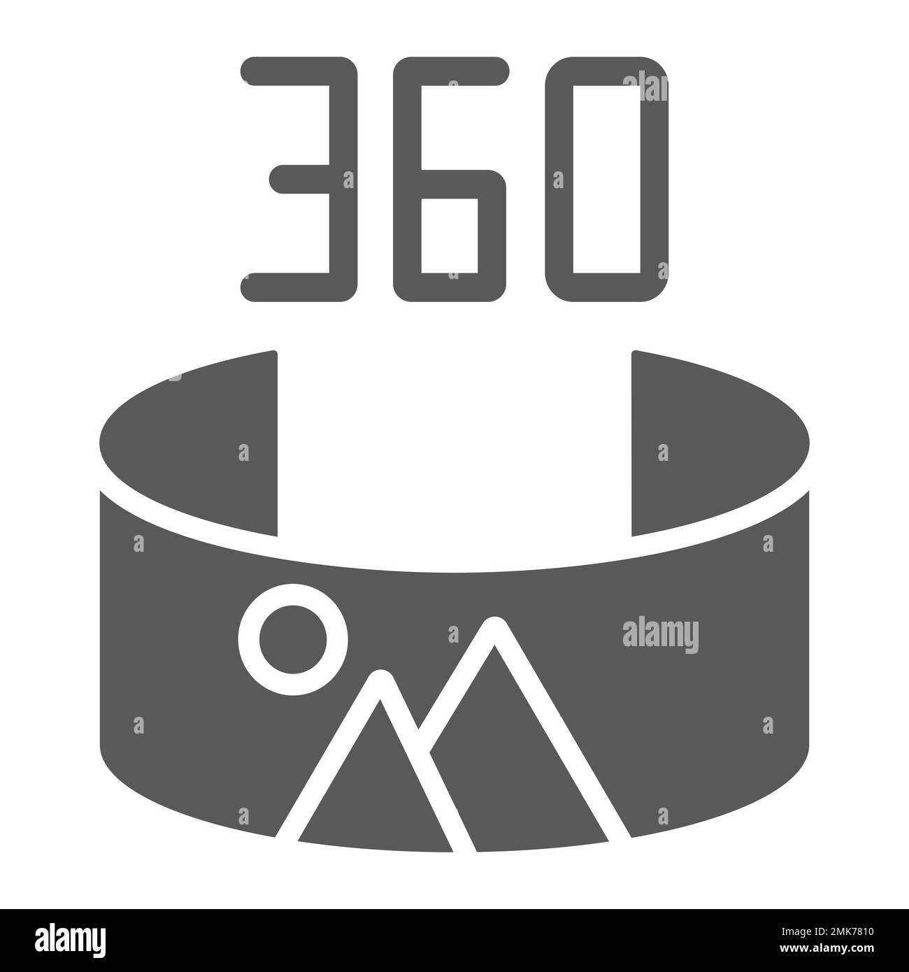 Panorama view glyph icon, panoramic and rotation, 360 degree sign, vector graphics, a solid ...