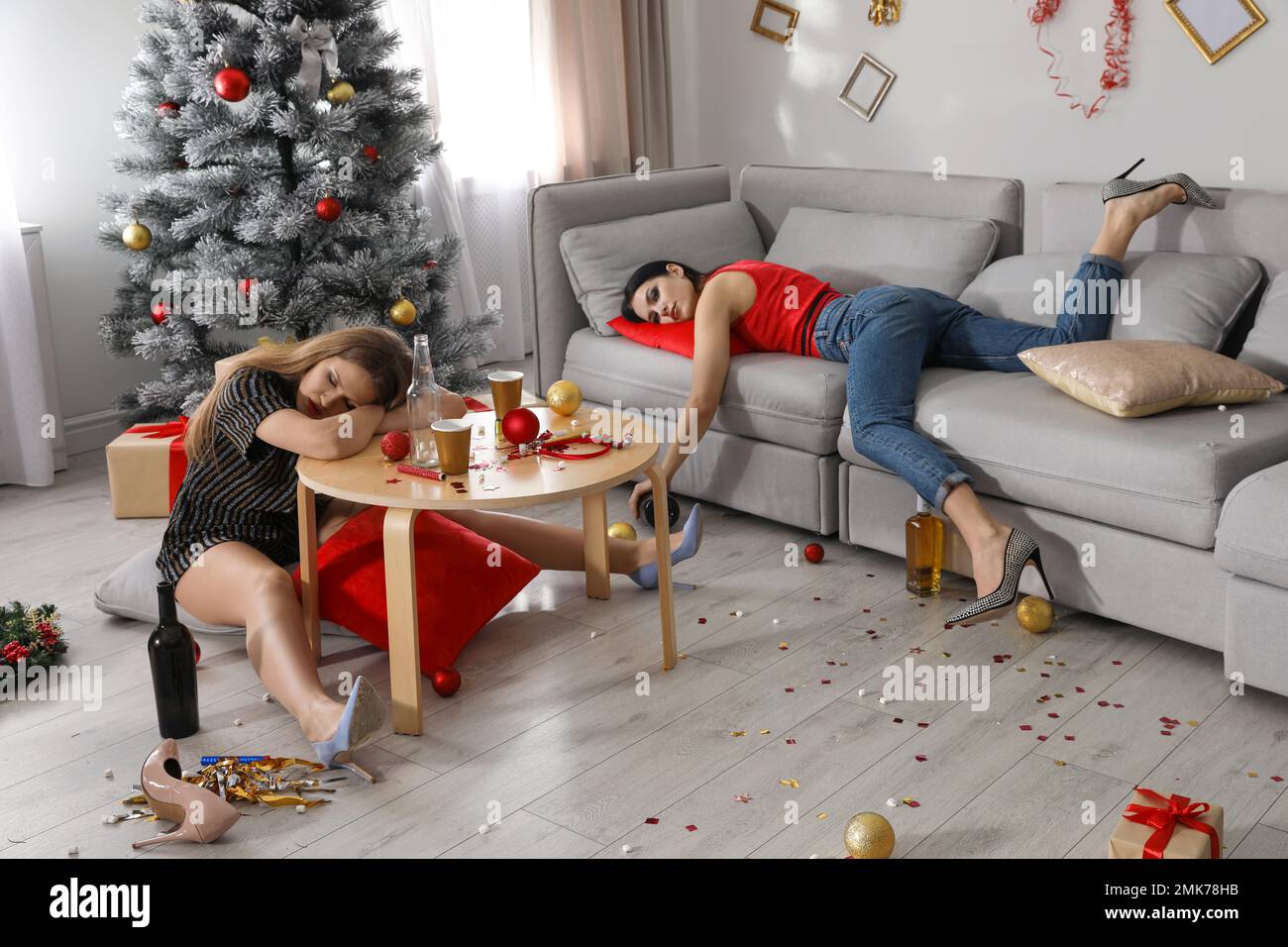 Drunk women sleeping in messy room after New Year party Stock Photo - Alamy