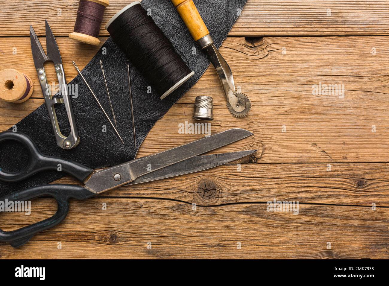 top view scissors with copy space thread. High resolution photo Stock ...