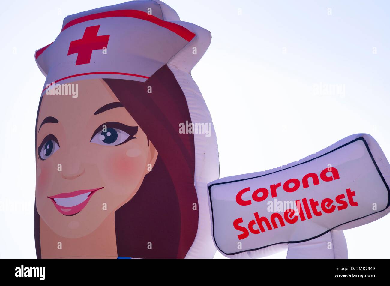 Inflatable figure, nurse, advertisement for rapid test station, drive ... Inflatable figure, nurse, advertisement for rapid test station, drive ...