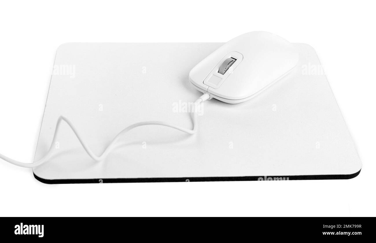 Modern wired optical mouse and pad isolated on white Stock Photo - Alamy