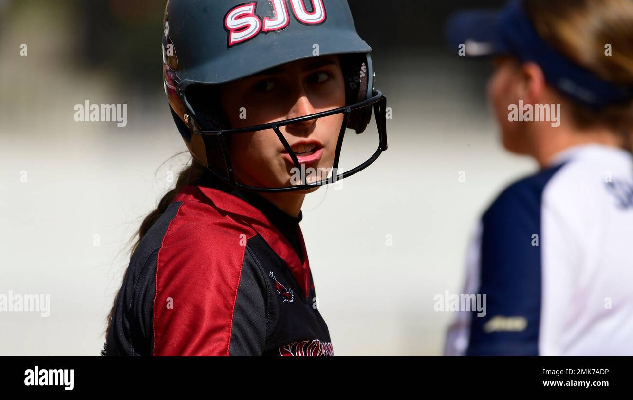 St. Joseph's Carly Rybinski looks on at first base during the first ...