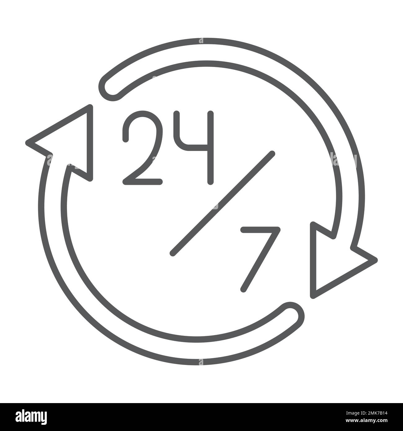 Twenty four hour thin line icon, open and service, 24 hours sign ...