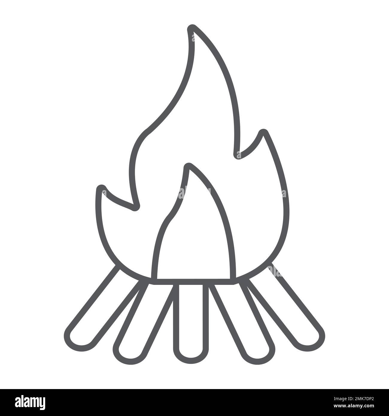 Campfire thin line icon, fire and burn, bonfire sign, vector graphics ...