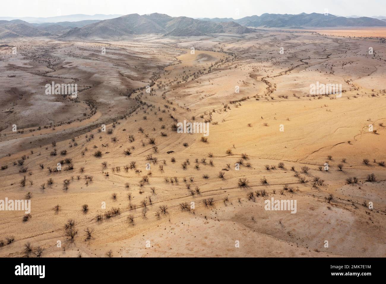 Badlands and dry river beds after years of drought, aerial view, drone ...