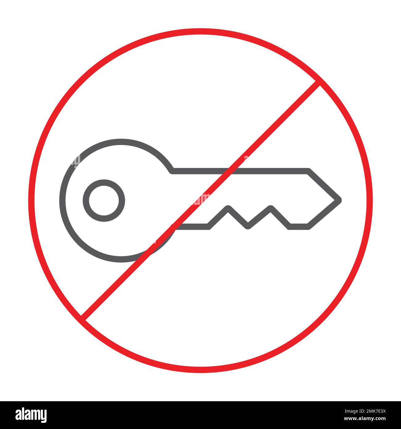 No key thin line icon, prohibited and ban, key forbidden sign, vector ...