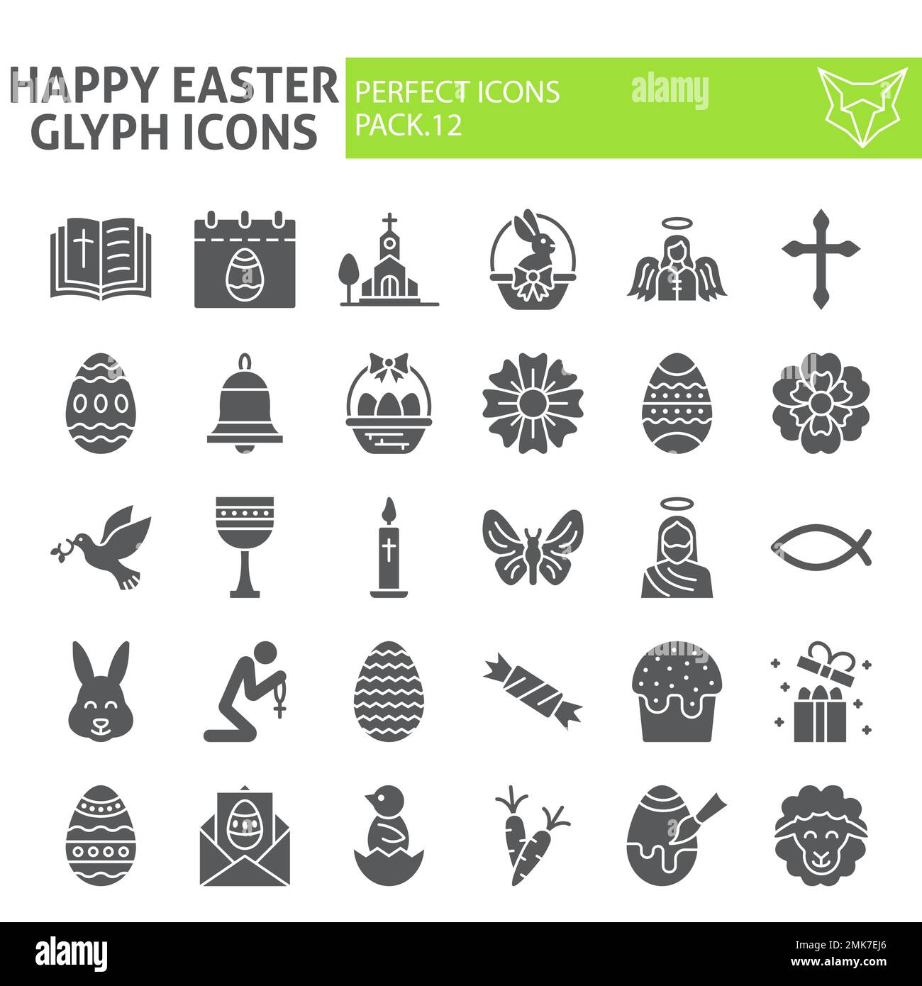 Happy easter glyph icon set, spring holiday symbols collection, vector ...