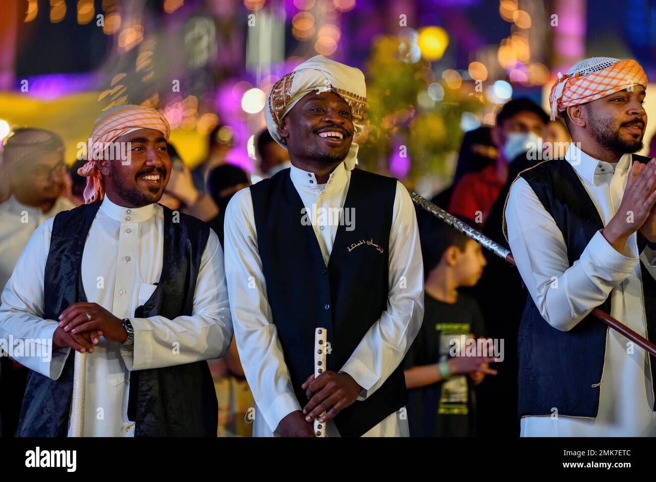 Singer of a traditional music group at a festival, Al Khobar, ash ...