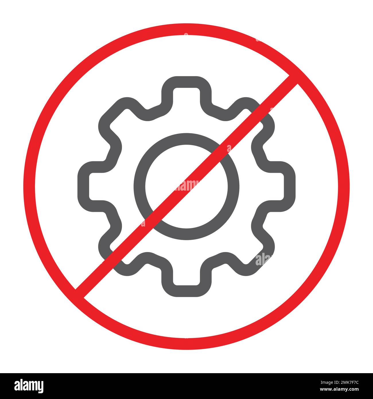 No cogwheel line icon, prohibited and ban, no gear sign, vector ...