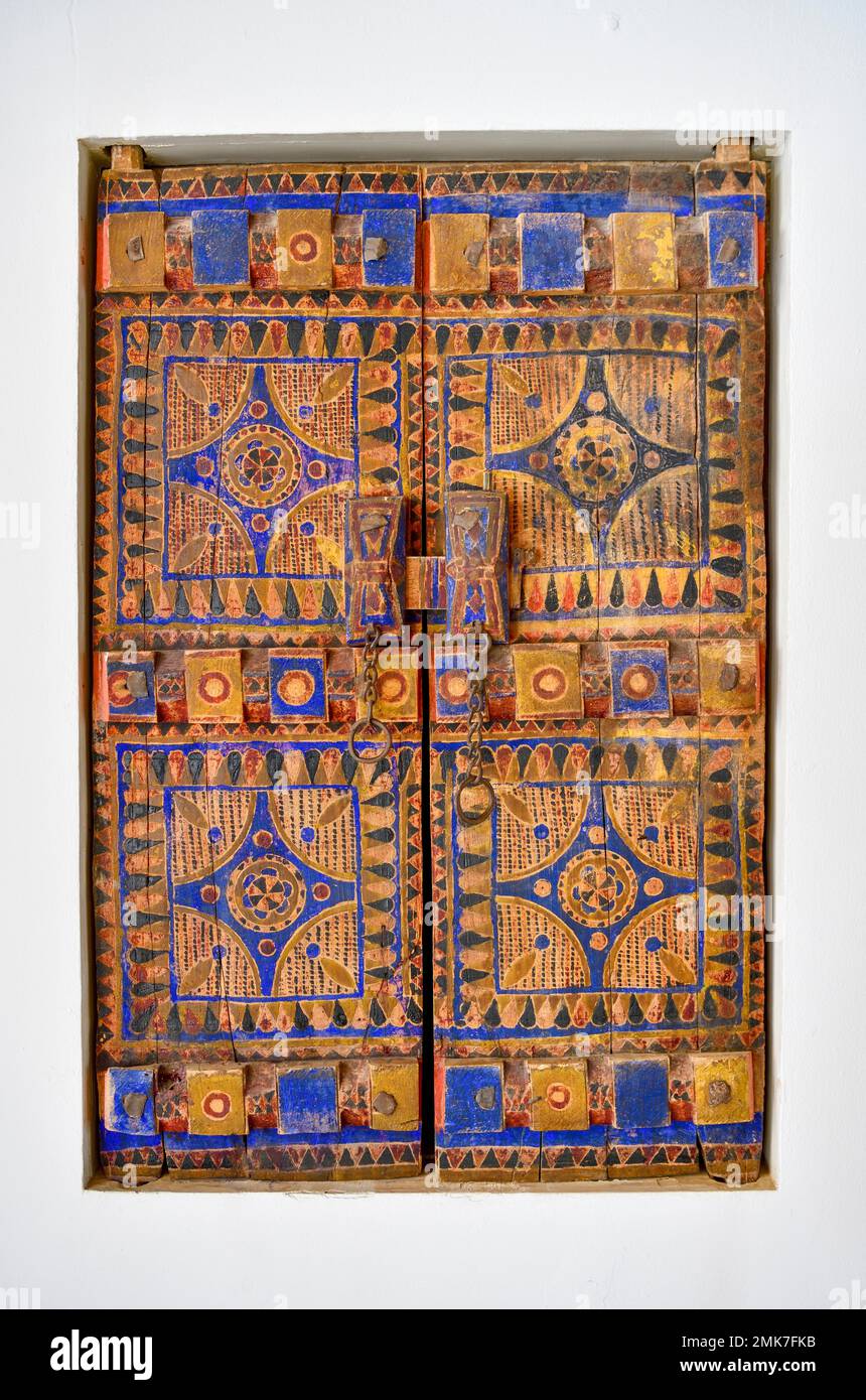 Colourfully painted window in the Al Masmak Fort, historic fortress ...