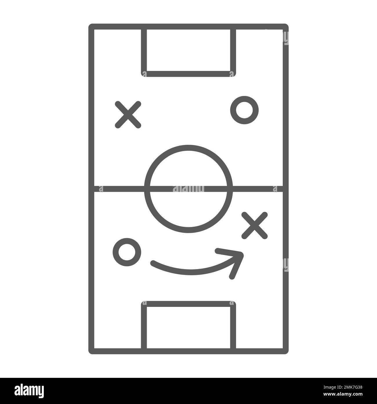 Soccer strategy thin line icon, game and field, football tactic sign ...