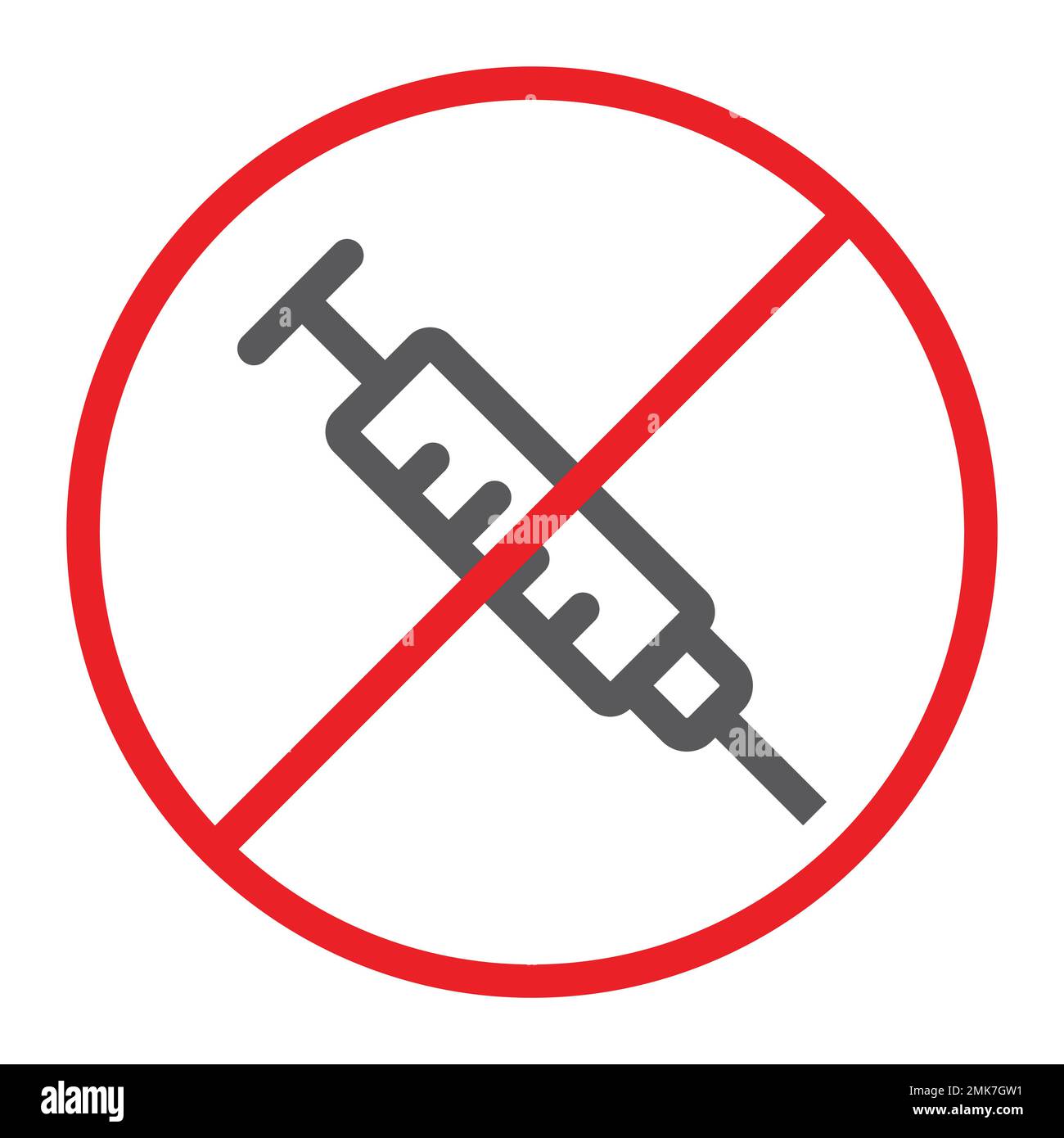 No drugs line icon, prohibited and forbidden, no syringe sign, vector ...