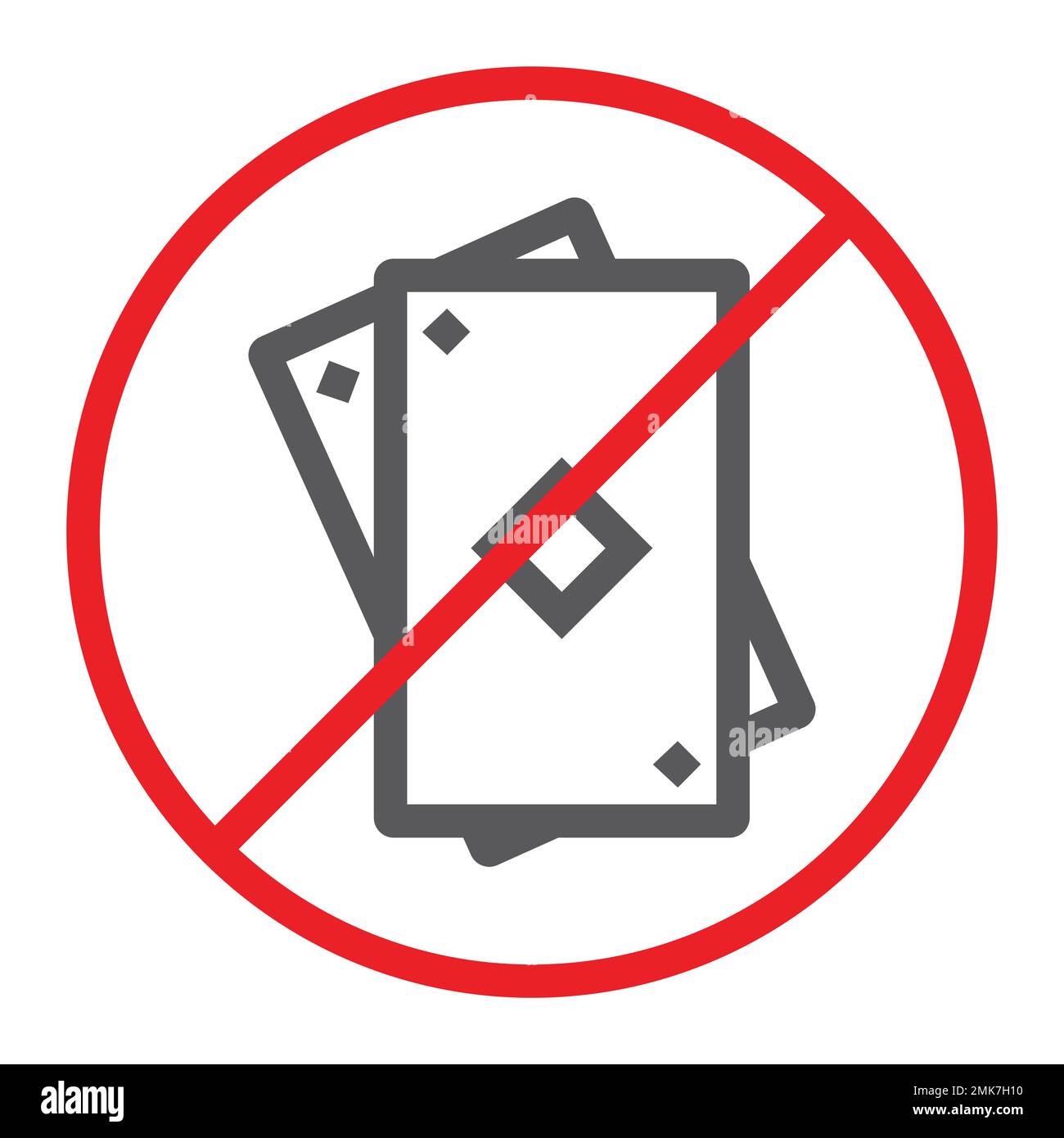 No gambling line icon, prohibited and forbidden, no playing cards sign ...