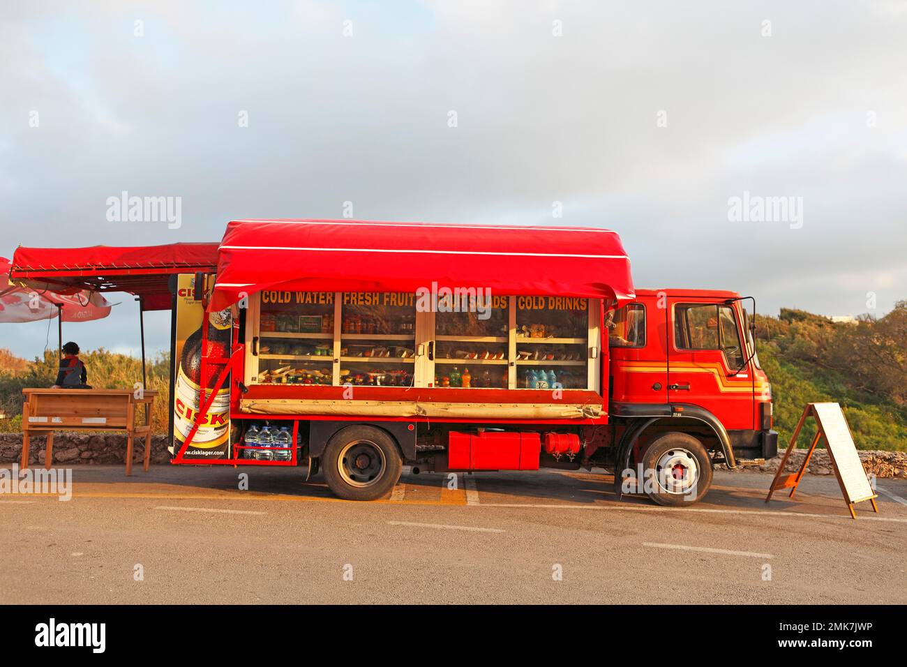 Red Beach Trolley at Golden Bay, Mellieha, Malta, Maltese Islands Stock ...
