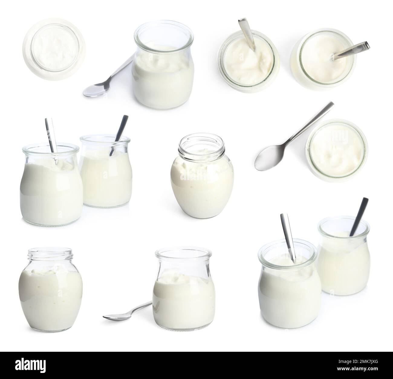 Set of delicious natural yogurt on white background Stock Photo - Alamy
