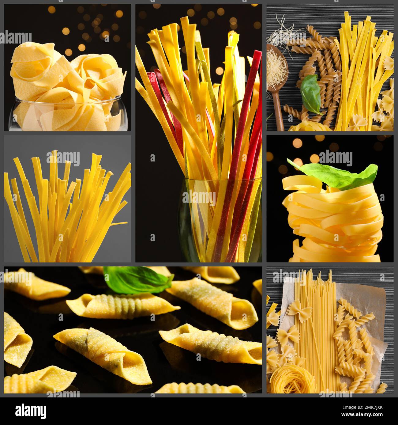 Different types of uncooked pasta. Photo collage Stock Photo - Alamy