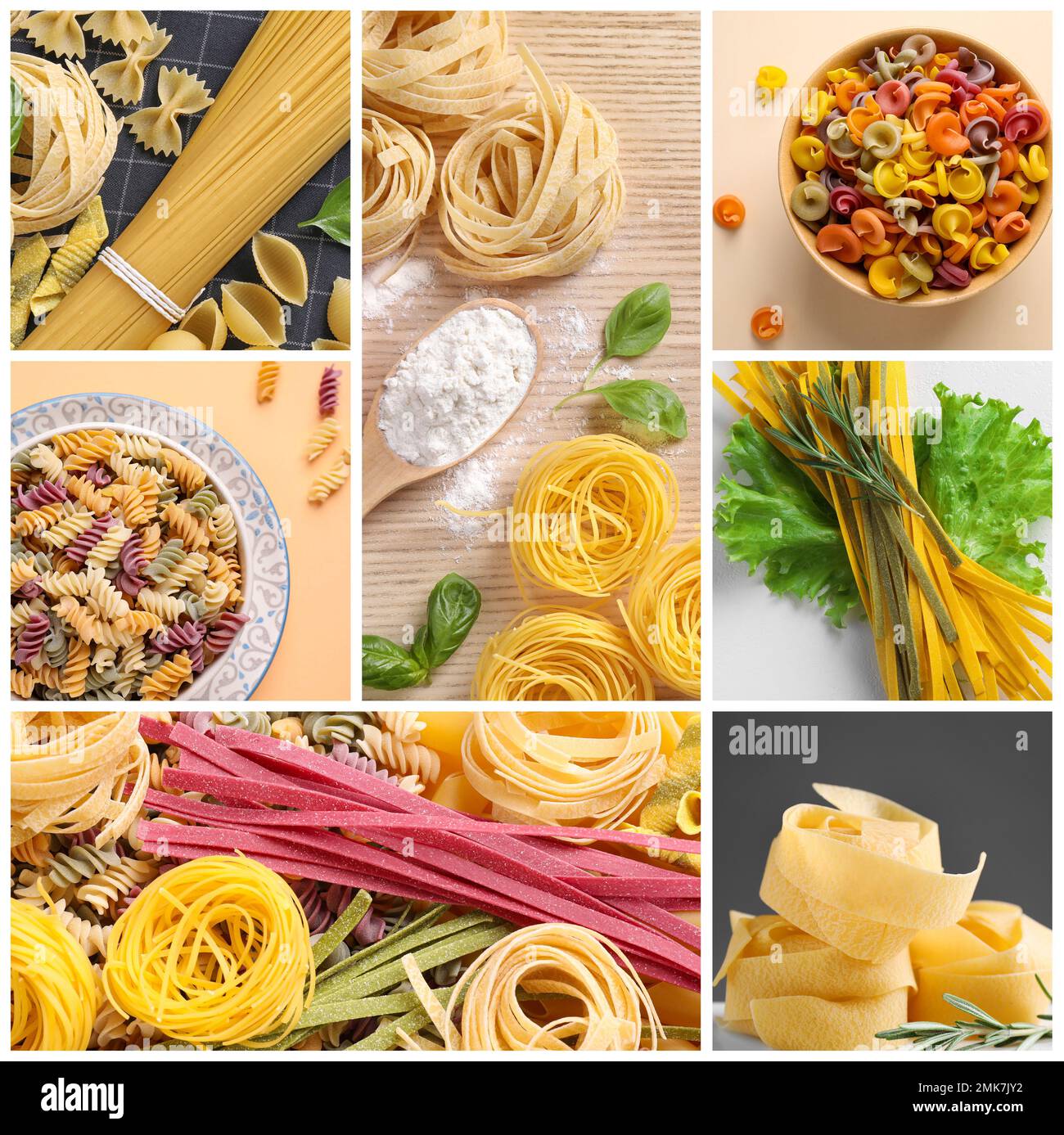 Different types of uncooked pasta. Photo collage Stock Photo - Alamy