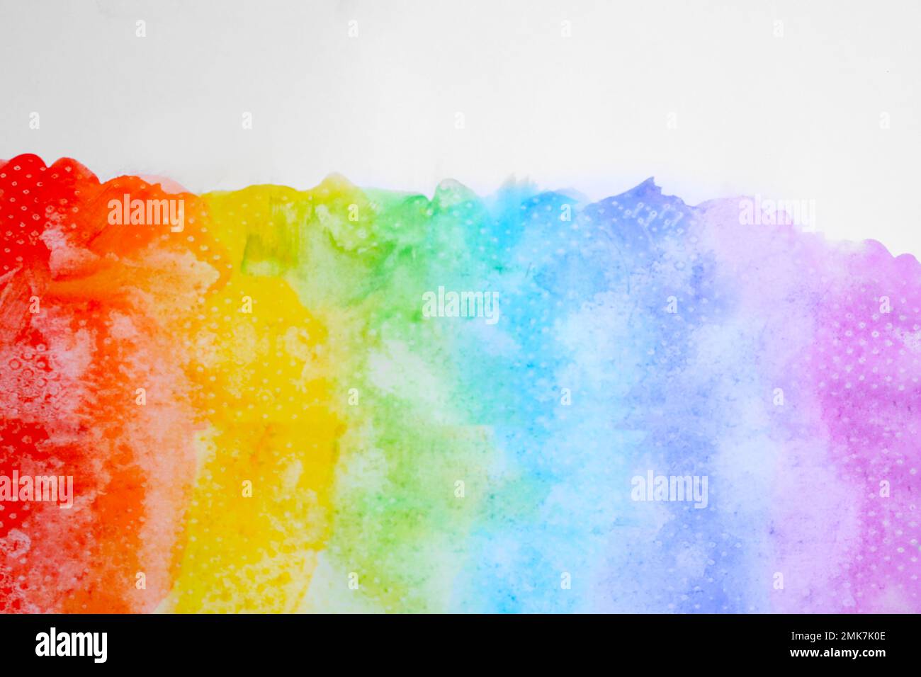 Paint brush strokes on white background, top view. Rainbow colors Stock ...