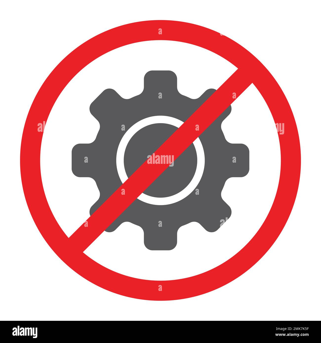 No cogwheel glyph icon, prohibited and ban, no gear sign, vector ...