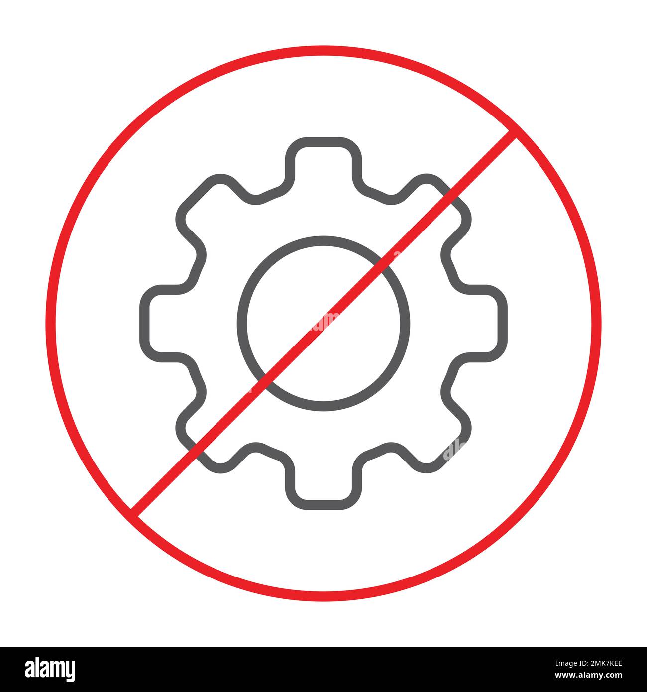 No cogwheel thin line icon, prohibited and ban, no gear sign, vector ...