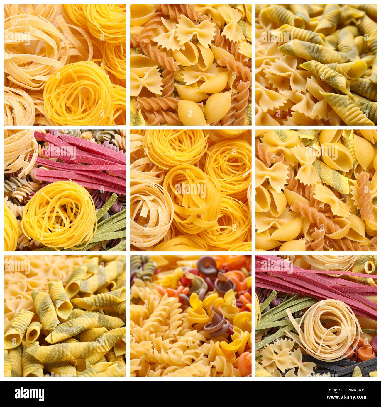 Different types of uncooked pasta. Photo collage Stock Photo - Alamy