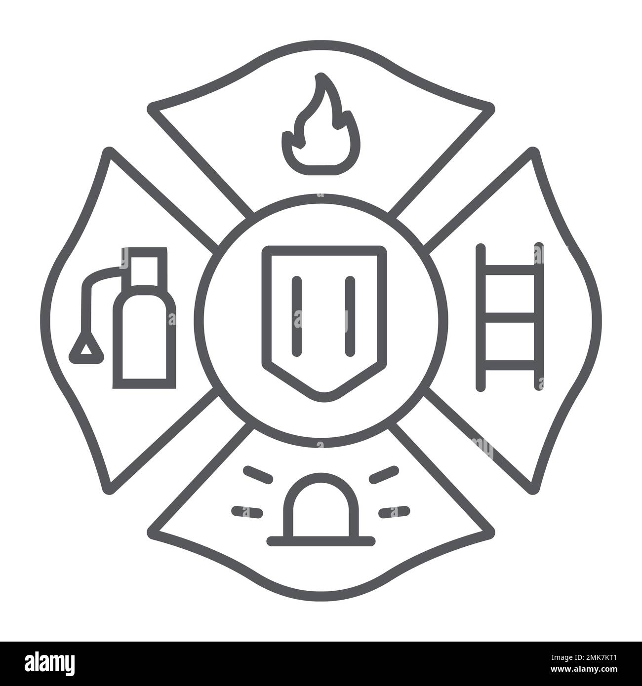 Fire emblem thin line icon, symbol and firefighter, fire badge sign ...