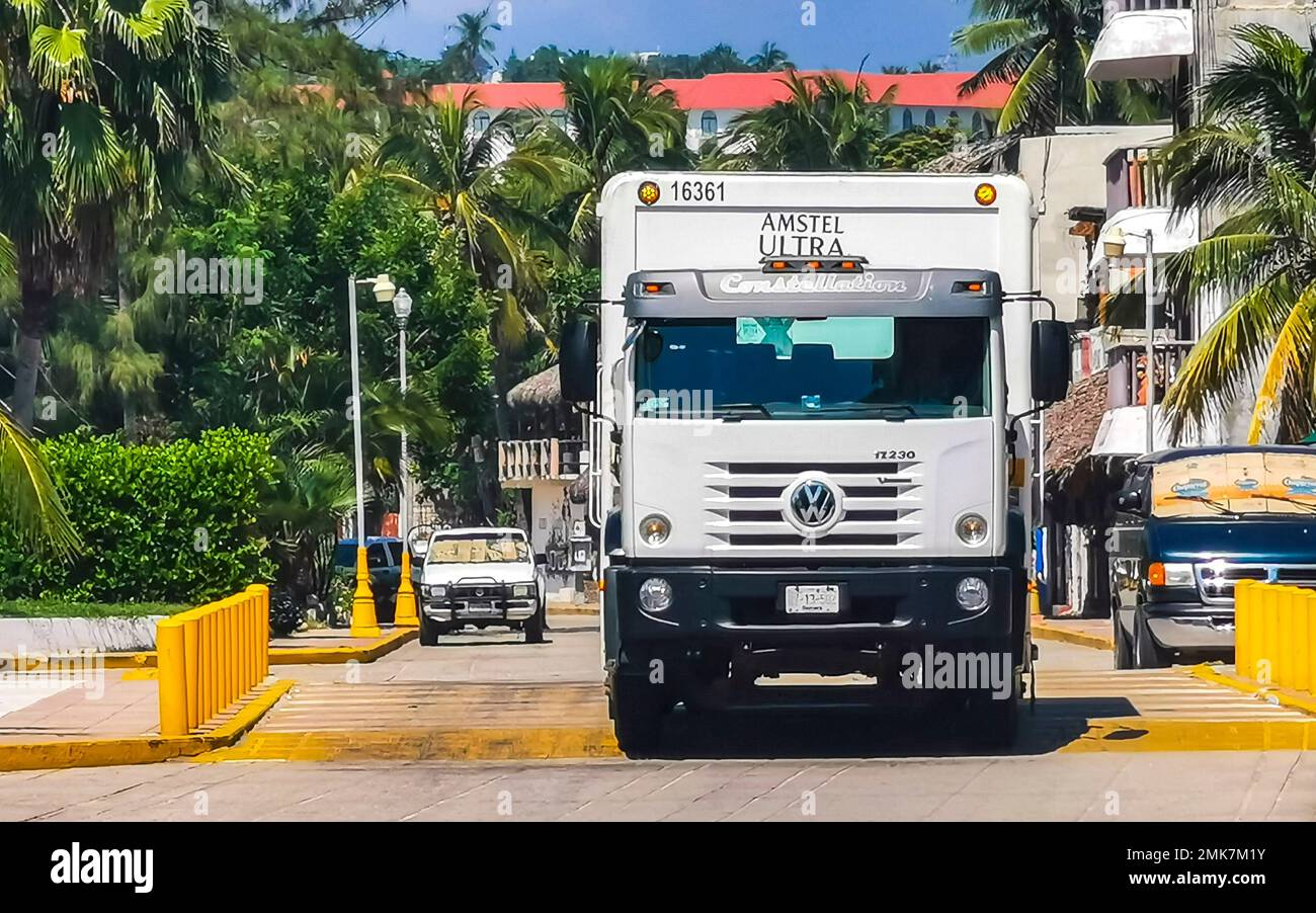 Various Mexican trucks cargo transporter beer delivery cars in Puerto ...