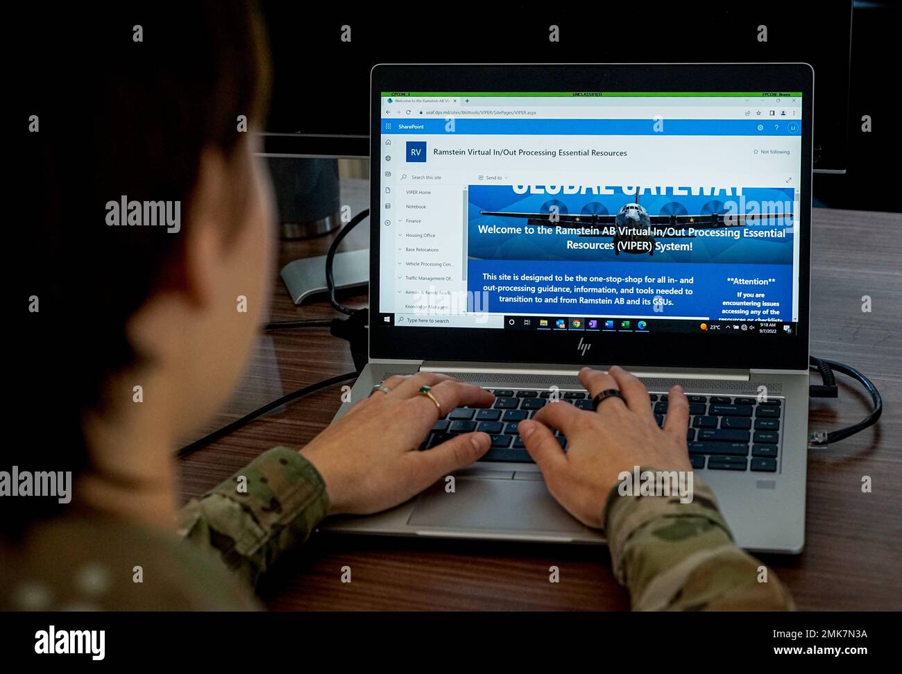A U.S. Air Force Airman logs in to the VIPER SharePoint at Ramstein Air ...