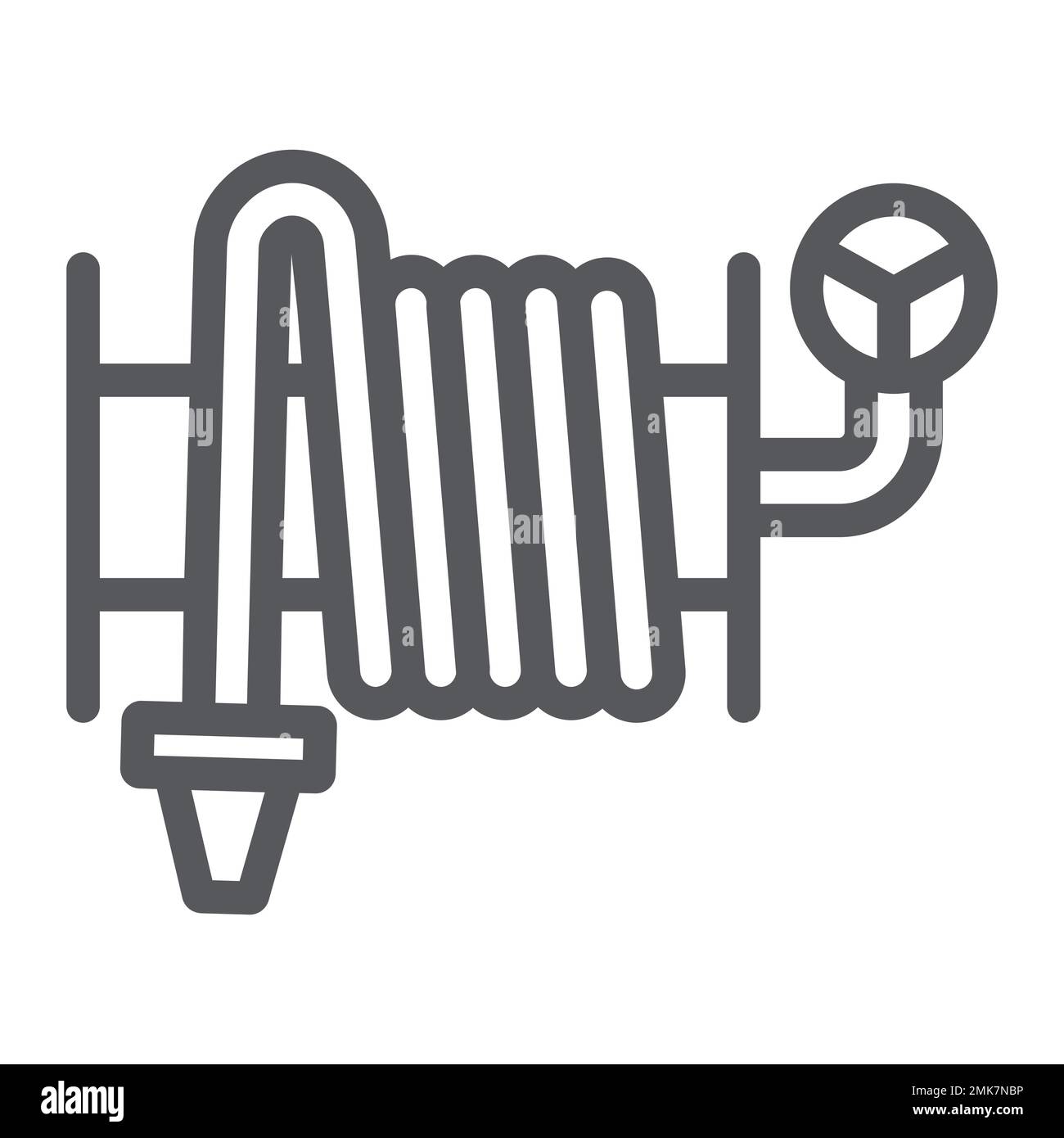 Fire hose line icon, equipment and water, hose reel sign, vector ...