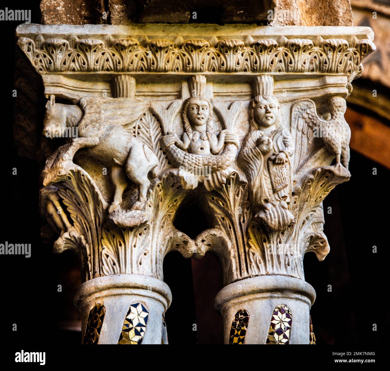 Cloister with 228 differently designed double columns, capitals with ...